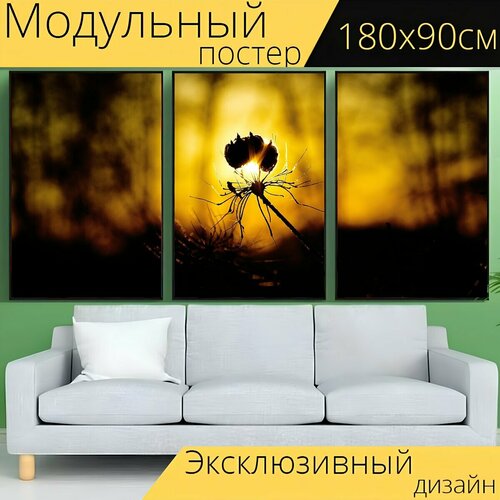 Модульный постер "Подсветка, природа, солнце" 180 x 90 см. для интерьера