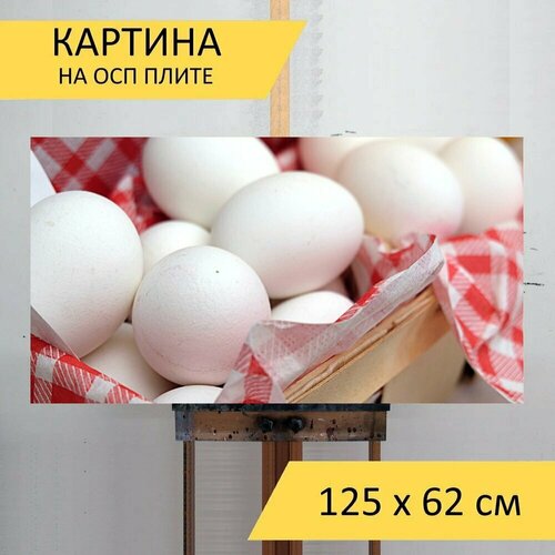 Картина на ОСП 125х62 см. "Яйца, вареные яйца, завтрак" горизонтальная, для интерьера, с креплениями
