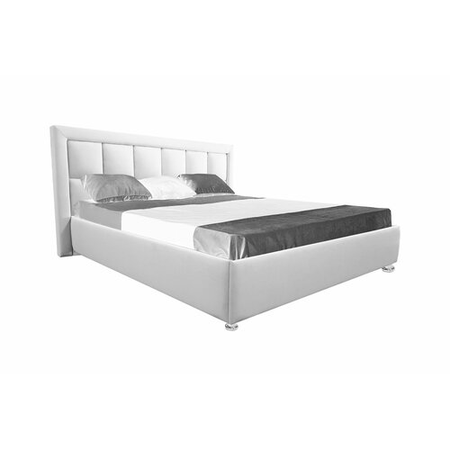 Двуспальная кровать Флорида 160x200 основание металлическое с ламелями велюр белый ножки 5 см