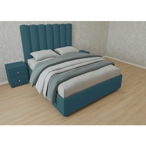 Двуспальная кровать Женева Нью 200x200 основание металлическое с ламелями велюр бирюзовый без ножек