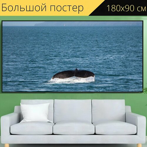 Большой постер "Наблюдение за китами, кит, хвостик" 180 x 90 см. для интерьера