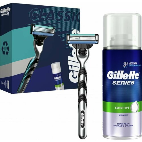 Подарочный набор Gillette Бритва с 1 сменной кассетой Mach3 Start + Пена для бритья Sensitive Skin