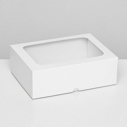 Коробка складная, крышка-дно, с окном, белый, 20 х 15 х 6,5 см, 5 штук