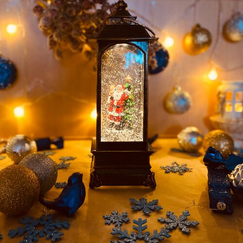 Декоративный новогодний фонарь - Дед мороз у елки