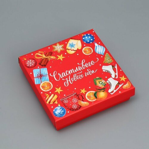 Коробка складная «Счастливого Нового года», 20 × 20 × 5 см (комплект из 12 шт)