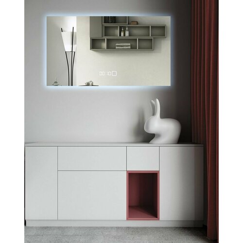Зеркало для ванной с часами Qwerty 60*80 горизонтальное с холодной LED-подсветкой