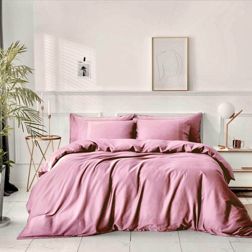 Однотонное постельное бельё S025-1-5, цвет Розовый, 1.5 спальный, матовый сатин, наволочки 50x70