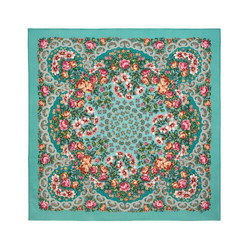 Платок Павловопосадская платочная мануфактура,125х125 см, розовый, оранжевый