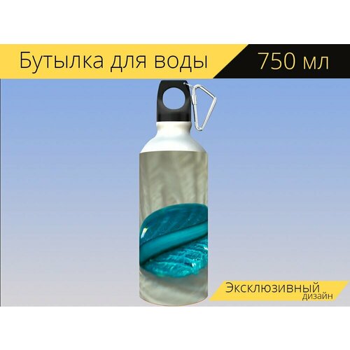 Бутылка фляга для воды "Страусиное перо, капли, весна" 750 мл. с карабином и принтом