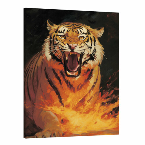 Интерьерная картина 50х70 "Тигр в золотых лучах"