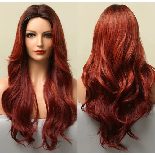 Парик женский плешоп парик длинный без челки, локоны, из искусственных волос, косплей, парик красный, 69 см