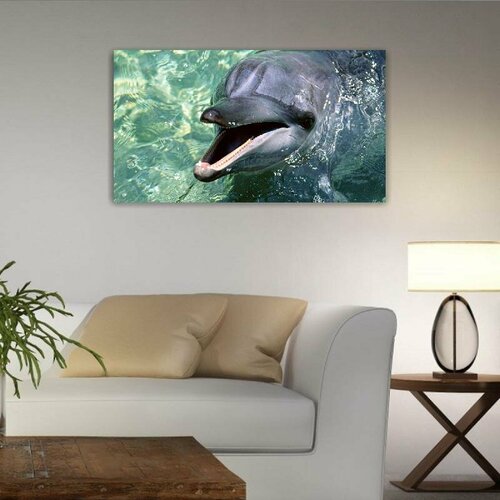 Картина на холсте 60x110 LinxOne "Вода дельфин" интерьерная для дома / на стену / на кухню / с подрамником