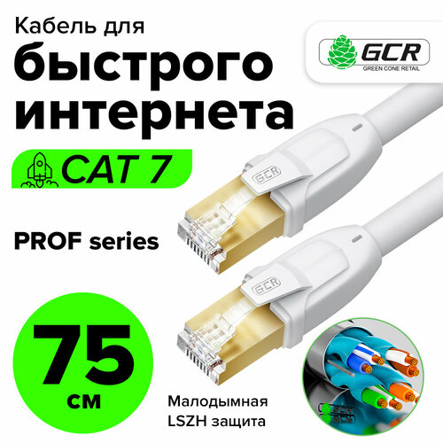 Патч-корд F/FTP PROF cat.7 10 Гбит/с RJ45 LAN компьютерный кабель для интернета 24K GOLD экранированный (GCR-FTP701) белый 0.75м