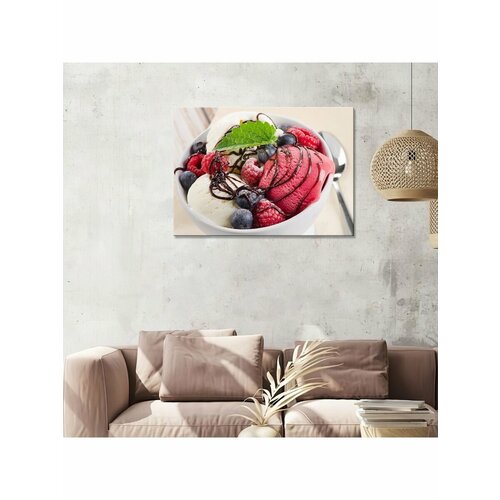 Картина на холсте с подрамником ягоды в мороженом 40х60