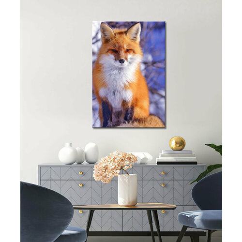 Картина - Лиса, лис, лисы, лисичка, лисенок, лисица, рыжая лиса, лиса в лесу, лиса зимой (48) 20х30