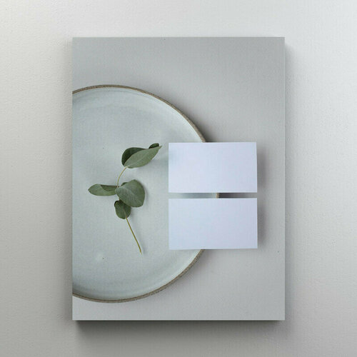 Интерьерная картина на холсте "Абстракция - тарелка с эвкалиптом" размер 22x30 см