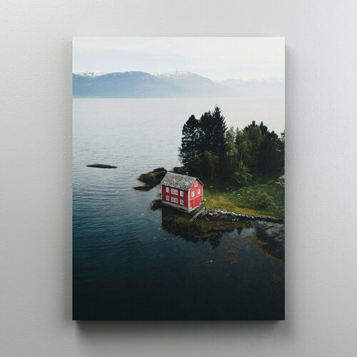 Интерьерная картина на холсте "Дом на озере" в скандинавском стиле, размер 45x60 см