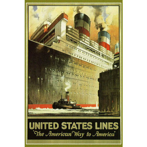 Плакат, постер на бумаге иностранный Unitet States lines. Размер 21 х 30 см