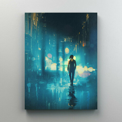 Интерьерная картина на холсте "Ночной город в неоновом свете" размер 22x30 см