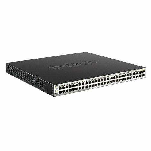 Коммутатор D-Link DGS-1210-52MP/F3A, L2 Smart Switch with 48 10/100/1000Base-T ports and 4 1000Base-T/SFP combo-ports (48 PoE ports 802.3af/802.3at (30 W), PoE Budget 370 W).16K Mac address, 802.3x Flow Contr (DGS-1210-52MP/F3A)