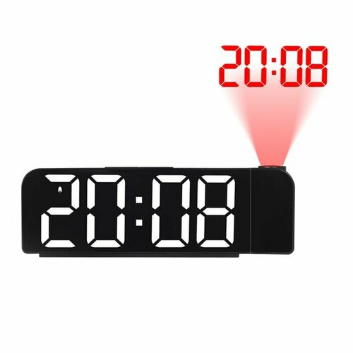 Часы Будильник настольные электронные с проекцией: будильник, термометр, календарь, 19.6 х 6.5 см