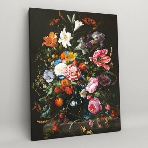 Картина на холсте (интерьерный постер) "Репродукция - Цветы в вазе - Ян Давидс де Хем" живопись, с деревянным подрамником, размер 30х40 см