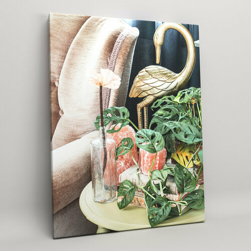 Картина на холсте (интерьерный постер) "Натюрморт - журнальный столик" в стиле прованс, с деревянным подрамником, размер 30x40 см