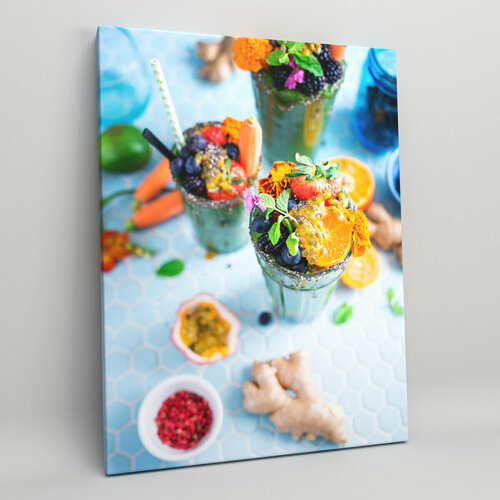 Картина на холсте (интерьерный постер) "Лавандовый десерт" для кухни, кафе и ресторанов, с деревянным подрамником, размер 45x60 см