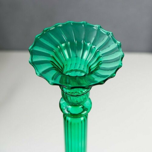 Подсвечник стекло на 1 свечу "Аверон" прозрачный зелёный 30х7,5х7,5 см (комплект из 2 шт)