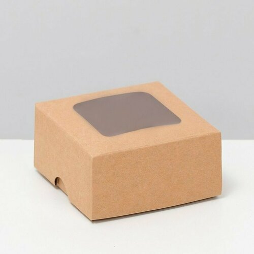 Коробка складная, крышка-дно, с окном, крафтовая, 8 х 8 х 4 см (комплект из 40 шт)