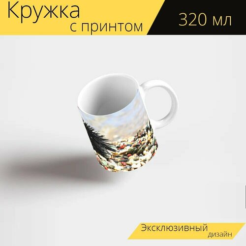 Кружка с рисунком, принтом "Морской еж, море, галька" 320 мл.