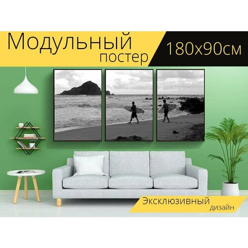 Модульный постер "Серфер, остров, пляж" 180 x 90 см. для интерьера