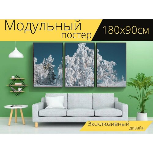 Модульный постер "Зимний пейзаж, дерево, бук" 180 x 90 см. для интерьера