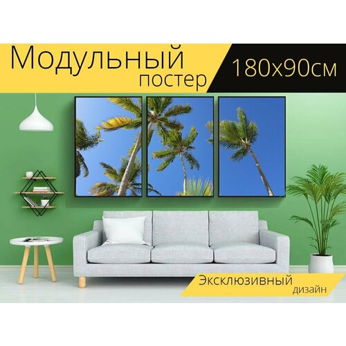Модульный постер "Пальмы, карибский бассейн, доминиканская республика" 180 x 90 см. для интерьера