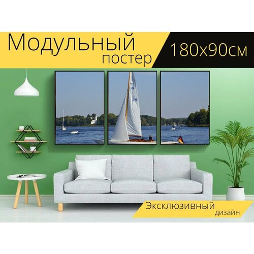 Модульный постер "Воды, парусное судно, судно" 180 x 90 см. для интерьера