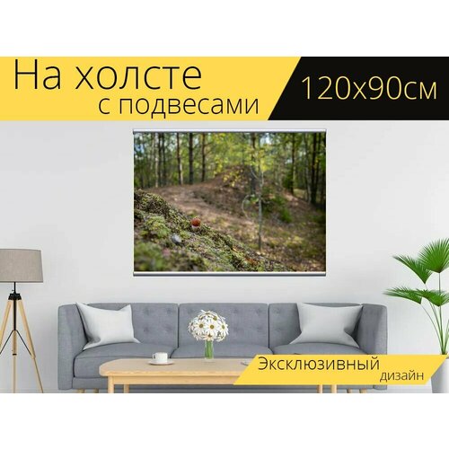 Картина на холсте "Гриб, лес, осень" с подвесами 120х90 см. для интерьера