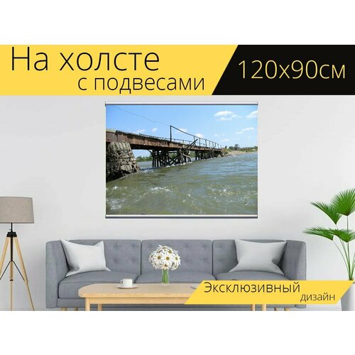Картина на холсте "Мост, сеть, прогулка" с подвесами 120х90 см. для интерьера