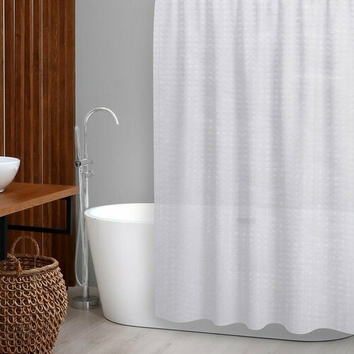 Штора для ванной комнаты, 180×180 см, 12 колец, 3D эффект, PEVA, цвет белый (комплект из 2 шт)