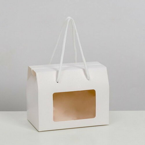Коробка-пакет, с окном и ручками, белая, 15 x 11 x 9 см, 5 шт.