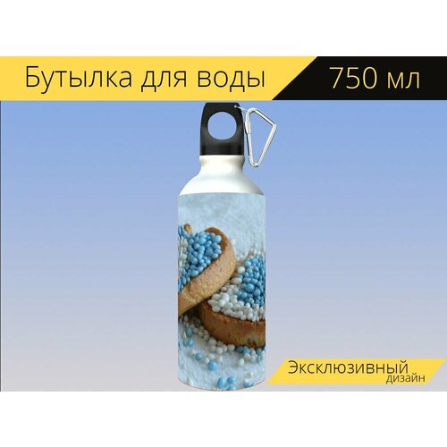 Бутылка фляга для воды "Сухарики с мышами, мышей, сухарик" 750 мл. с карабином и принтом