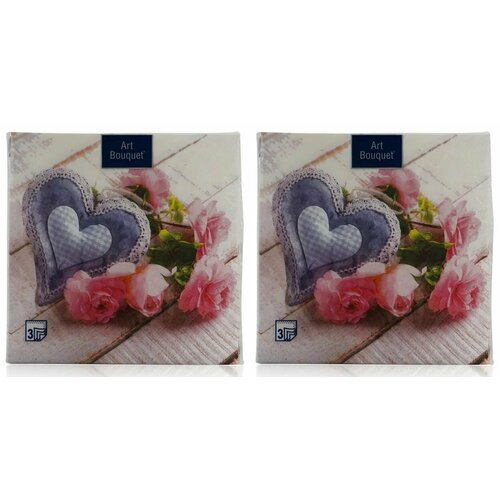 Bouquet Art Салфетки Сердце для любимой, 3 слоя, 33 х 33 см, 20 шт/уп, 2 уп
