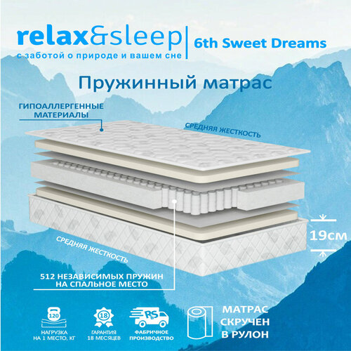Матрас Relax&Sleep ортопедический, пружинный, 6th Sweet Dreams, ППУ, в скрутке (155 / 200)