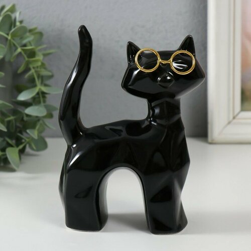Сувенир керамика "Чёрный кот в очках, хвост трубой" грани 10,8х4,6х14,7 см