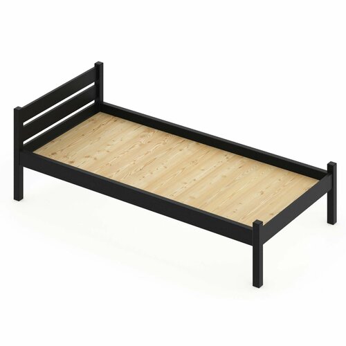 Кровать односпальная Классика из массива сосны со сплошным основанием, 200х100 см (габариты 210х110), цвет черного оникса