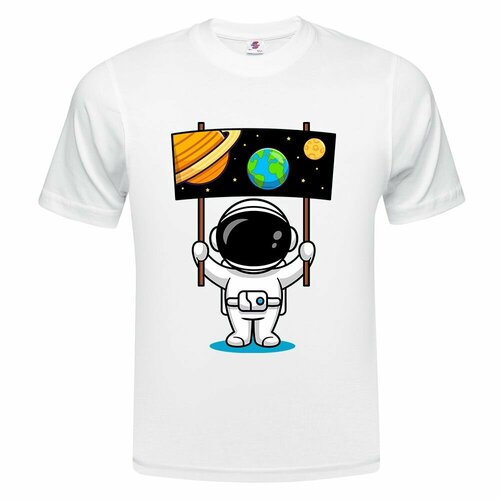 Футболка  Детская футболка ONEQ 146 (11-12) размер с принтом Космонавт, белая, размер 11-12, белый