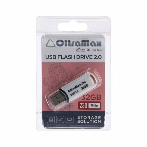 Флешка OltraMax 230, 32 Гб, USB2.0, чт до 15 Мб/с, зап до 8 Мб/с, белая (комплект из 3 шт)