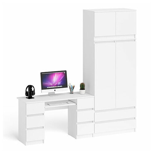 Стол компьютерный Мори МС-2 + Шкаф МШ900.1 + Антресоль МА900.1, цвет белый