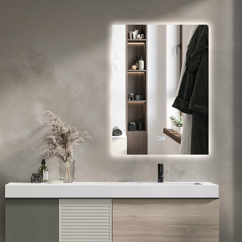 Зеркало для ванной Qwerty 90*70 прямоугольное вертикальное c подогревом
