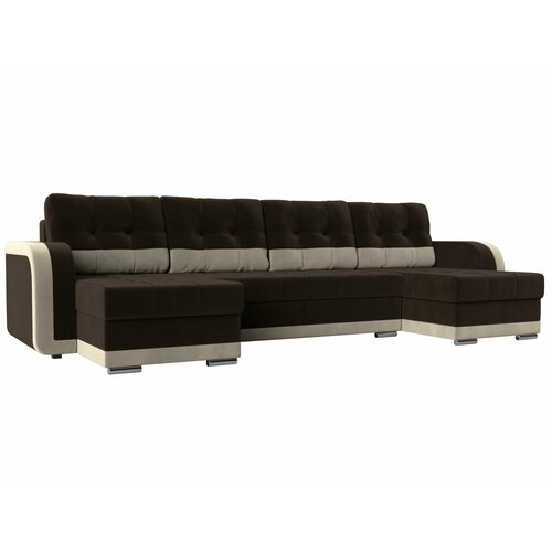 П-образный диван Марсель, Микровельвет коричневый и бежевый