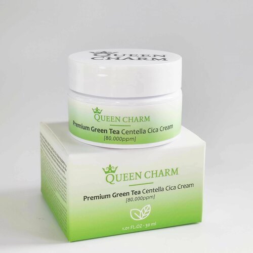 Крем для лица увлажняющий с зелёным чаем и центеллой азиатской 8% QUEEN CHARM Premium Green Tea Centella Cream 30мл